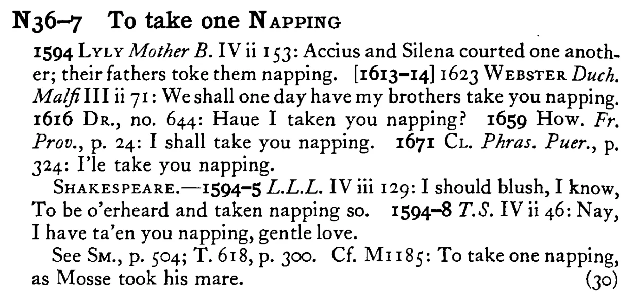 To take one NAPPING | Tilley's Proverbs