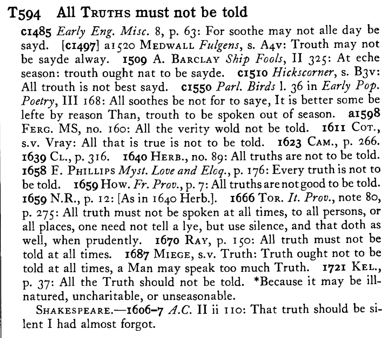 All TRUTHS must not be told | Tilley's Proverbs