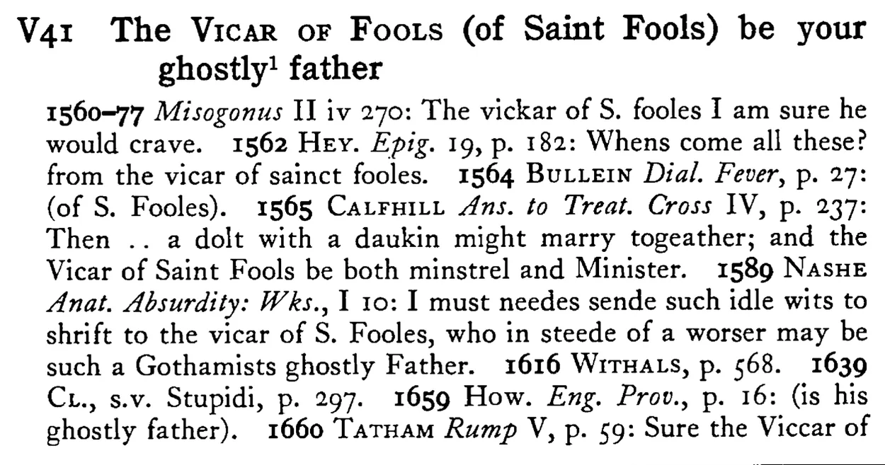 The VICAR OF FOOLS (of Saint Fools) be your ghostly¹ father | Tilley's ...